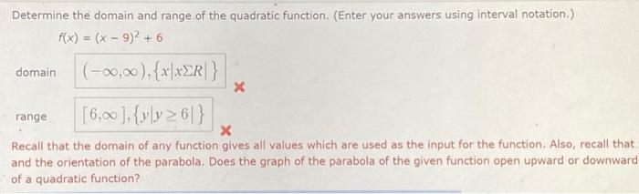 Solved I can not figure out the domain and range. the answer | Chegg.com