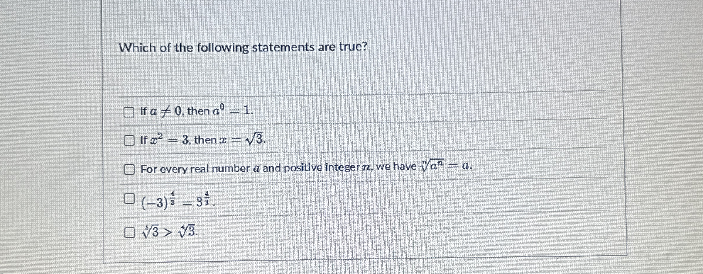 Solved Which of the following statements are true?If a≠0, | Chegg.com