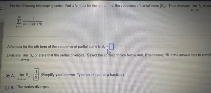 Solved For the following telescoping series, find a formula | Chegg.com