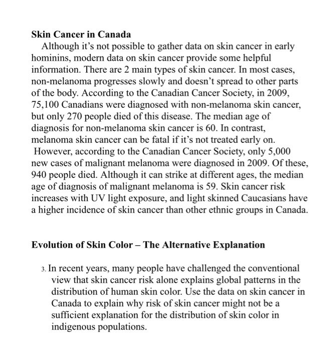 Solved Skin Cancer in Canada Although it's not possible to | Chegg.com
