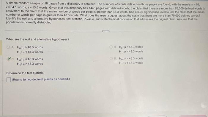 Solved A simple random sample of 10 pages from a dictionary | Chegg.com