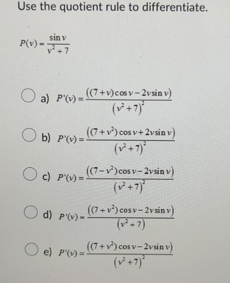 Solved Use the quotient rule to | Chegg.com