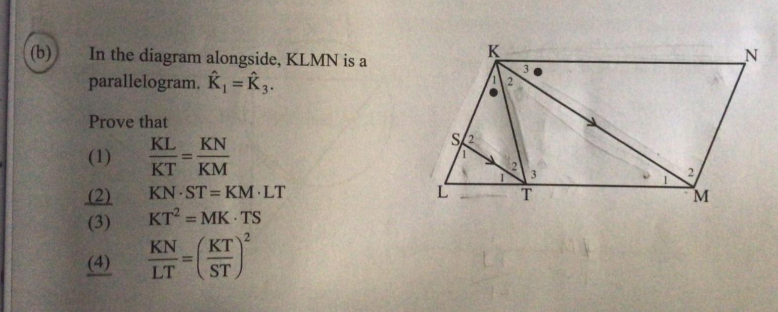 Solved b) In the diagram alongside, KLMN is a parallelogram. | Chegg.com