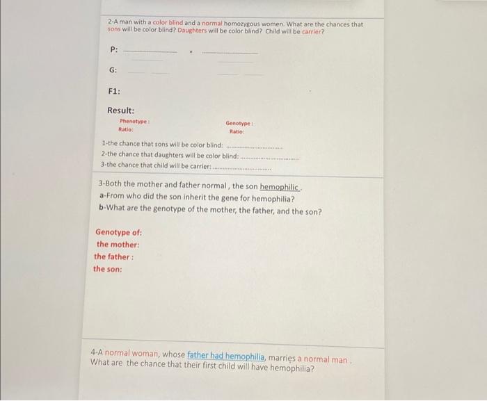 Solved 2-A man with a color blind and a normal homozygous | Chegg.com