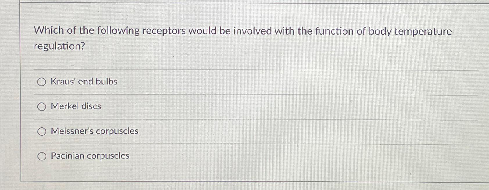 Solved Which of the following receptors would be involved | Chegg.com