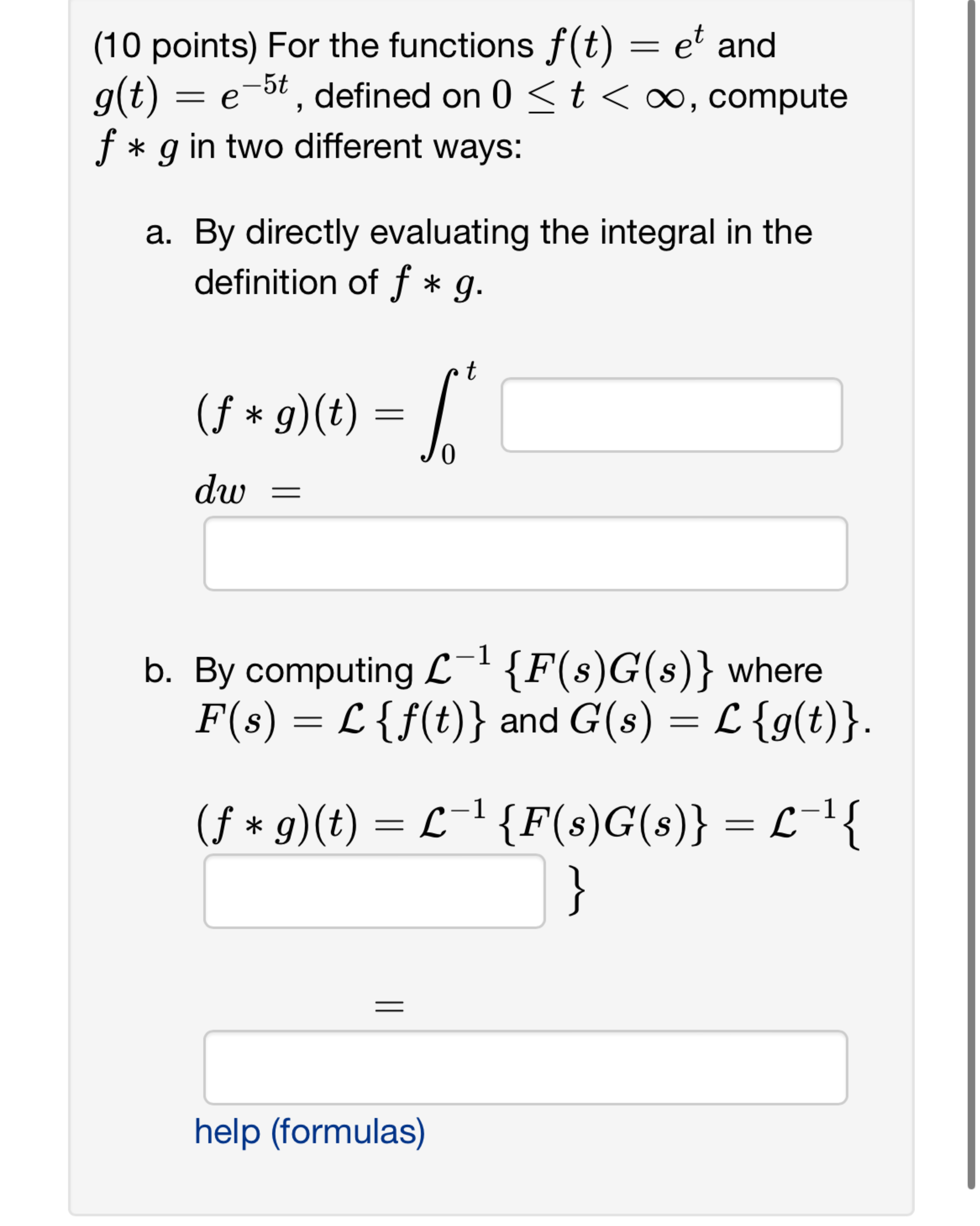 Solved (10 ﻿points) ﻿For the functions f(t)=et | Chegg.com