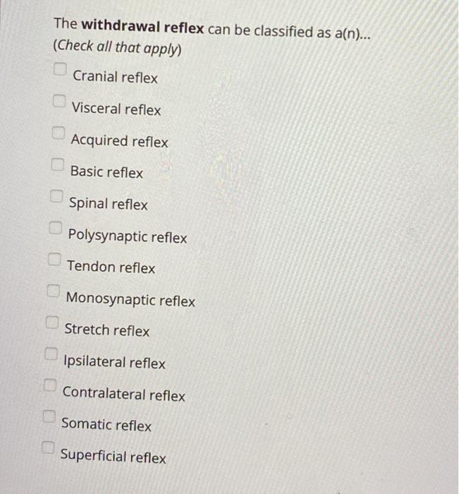 Solved The withdrawal reflex can be classified as a(n)... | Chegg.com
