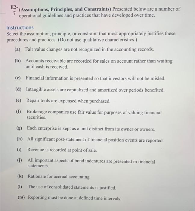 Solved E2- (Assumptions, Principles, and Constraints) | Chegg.com
