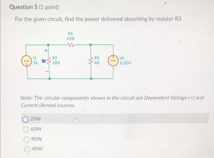 Solved For the given circuit, find the power delivered | Chegg.com