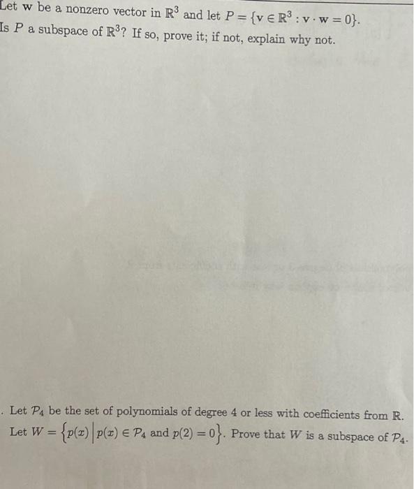 Solved Let w be a nonzero vector in R3 and let | Chegg.com