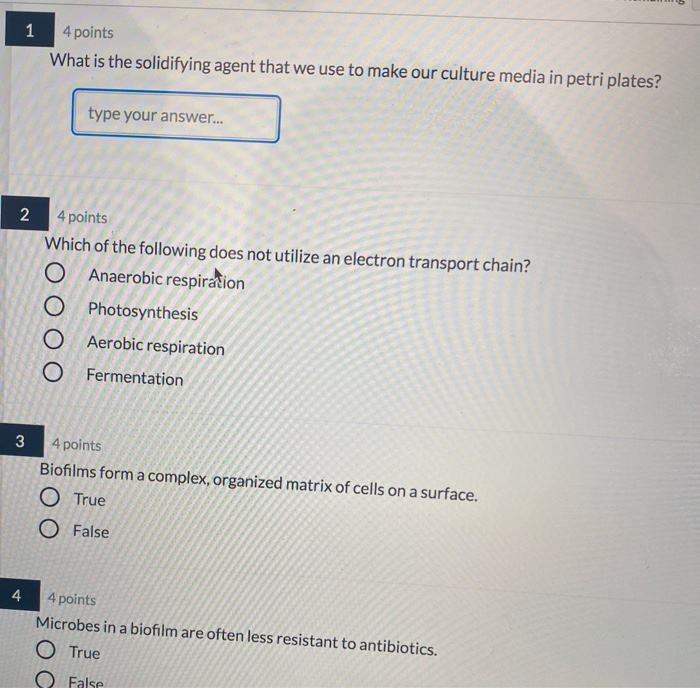 Solved 1 4 points What is the solidifying agent that we use | Chegg.com