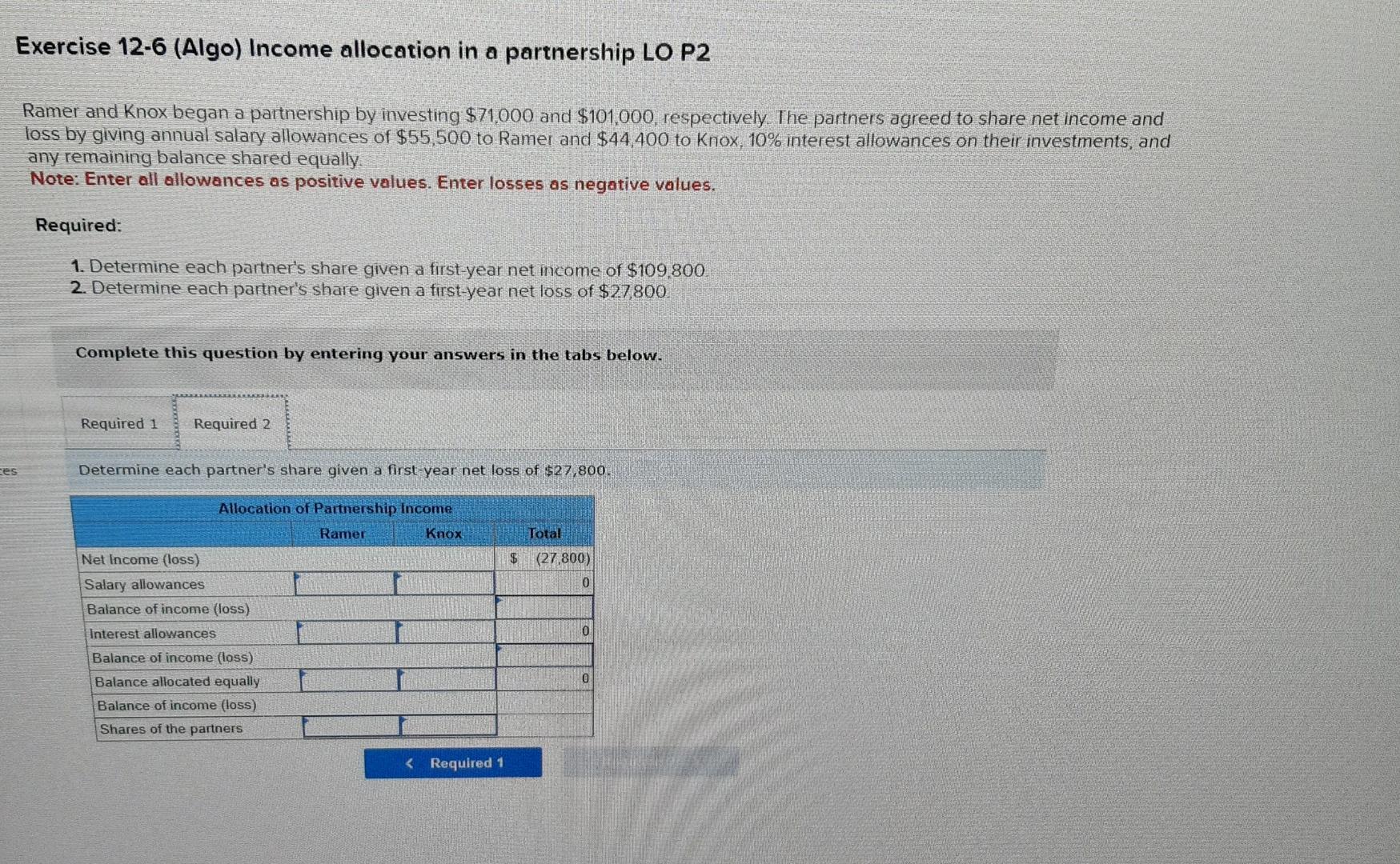 Solved Exercise 12-6 (Algo) ﻿Income allocation in a | Chegg.com