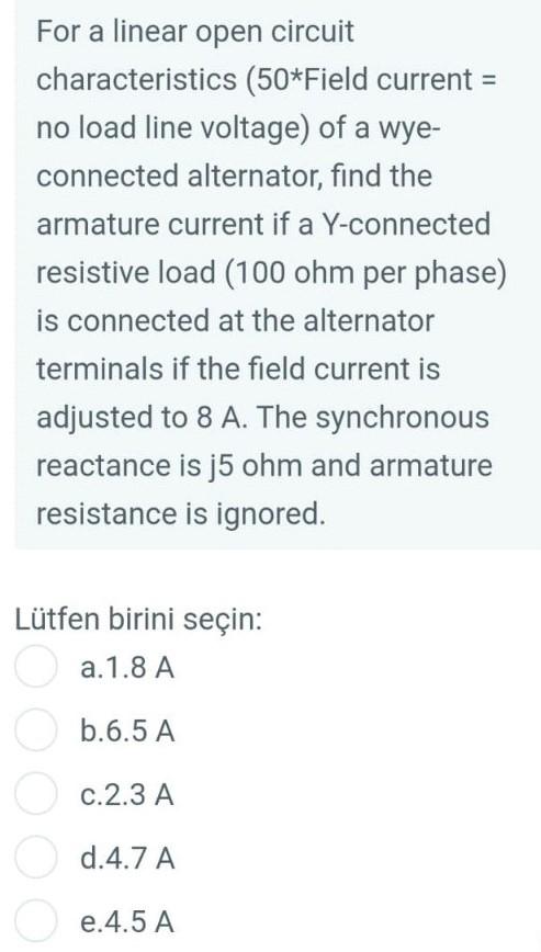 Solved For a linear open circuit characteristics (50∗ Field | Chegg.com