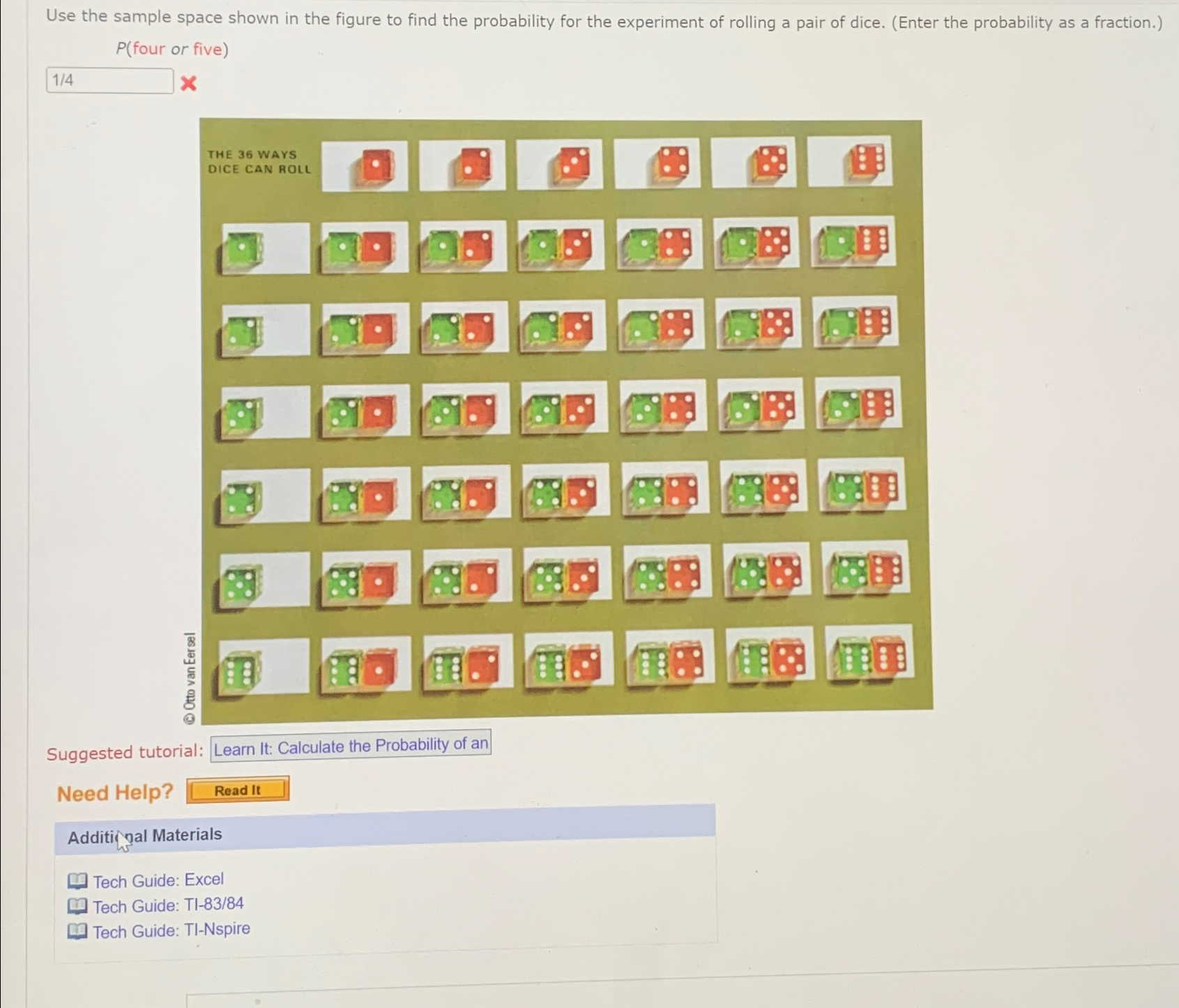 Solved Use the sample space shown in the figure to find the | Chegg.com