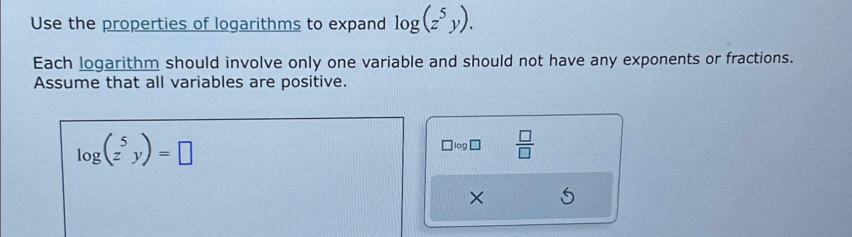 Solved Use the properties of logarithms to expand | Chegg.com