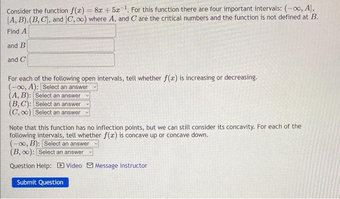 Solved Consider the function f(x)=8x+5x−1. For this function | Chegg.com
