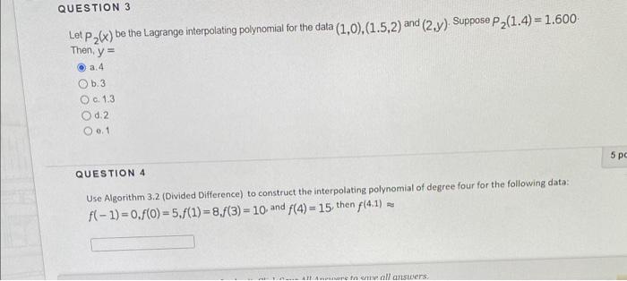 Solved Let p2(x) be the Lagrange interpolating polynomial | Chegg.com