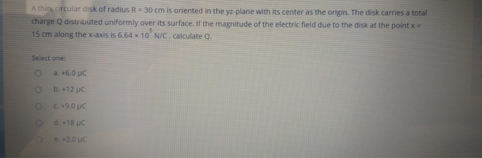 Solved A thin circular disk of radius R = 30 cm is oriented | Chegg.com