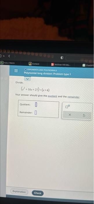 Solved Divide. Content O EXPONENTS AND POLYNOMIALS | Chegg.com