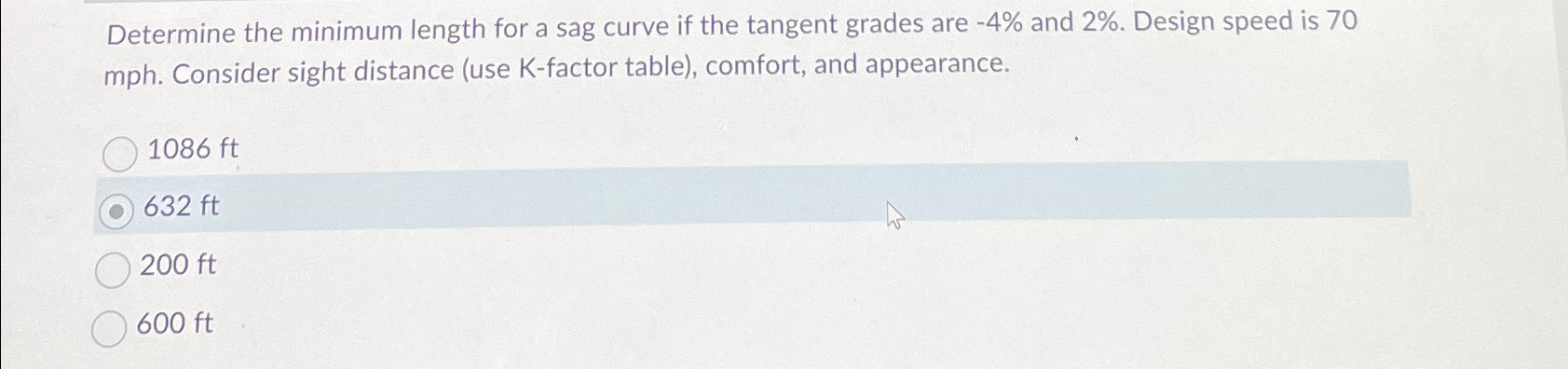 Solved Determine the minimum length for a sag curve if the | Chegg.com