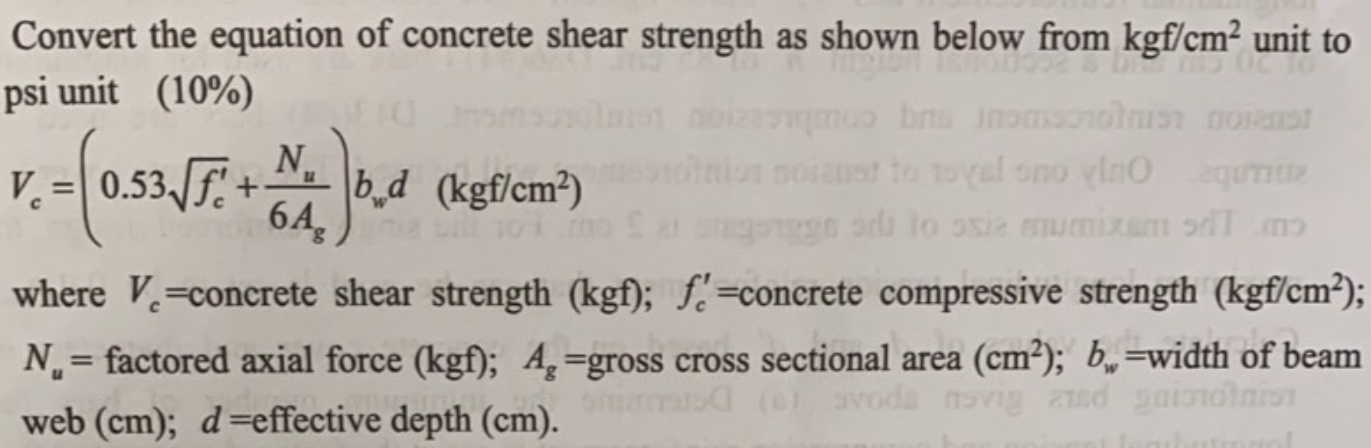 Convert the equation of concrete shear strength as | Chegg.com