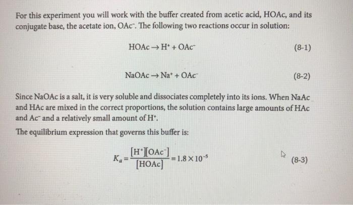 Solved For this experiment you will work with the buffer | Chegg.com