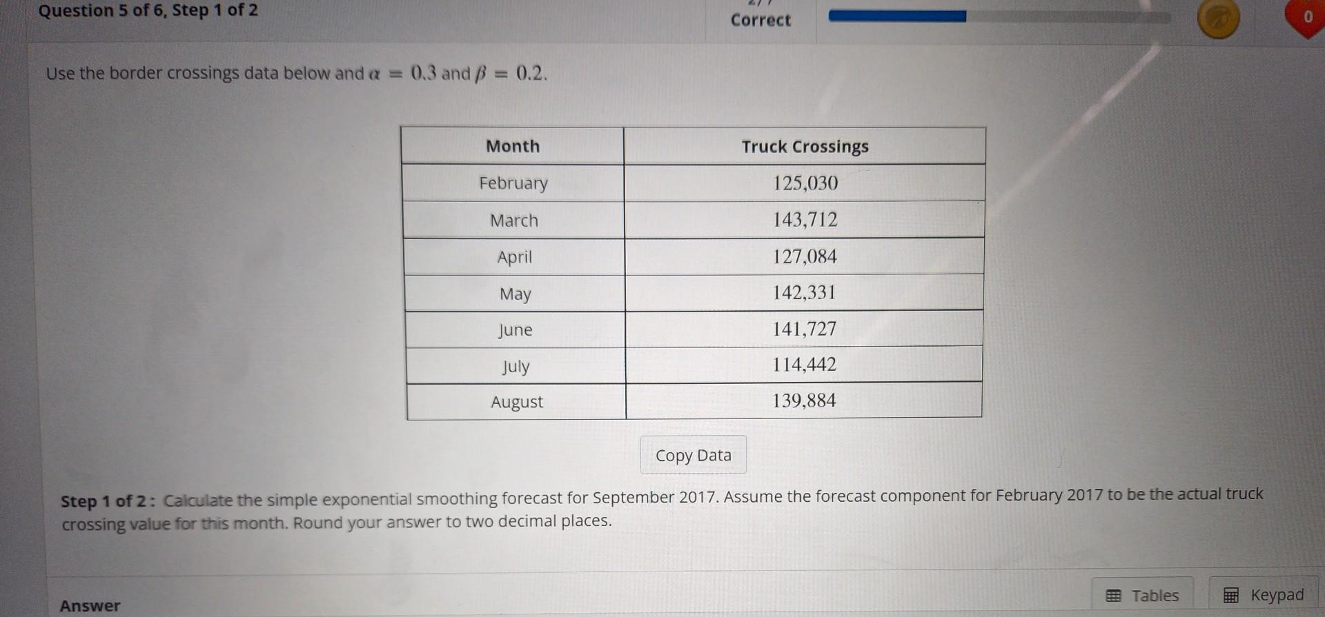 Use the border crossings data below and α=0.3 and | Chegg.com