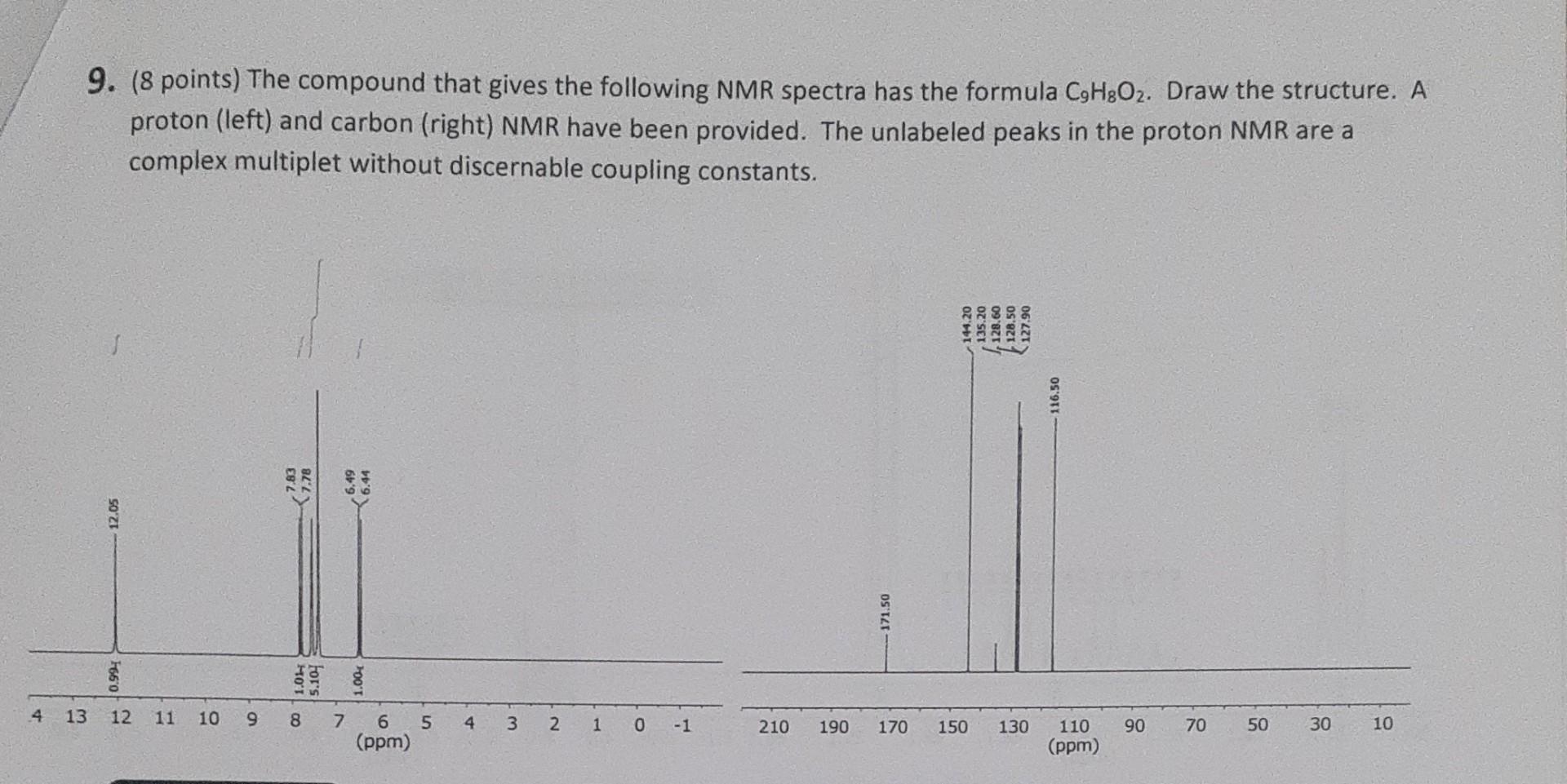 Solved 9. (8 points) The compound that gives the following | Chegg.com