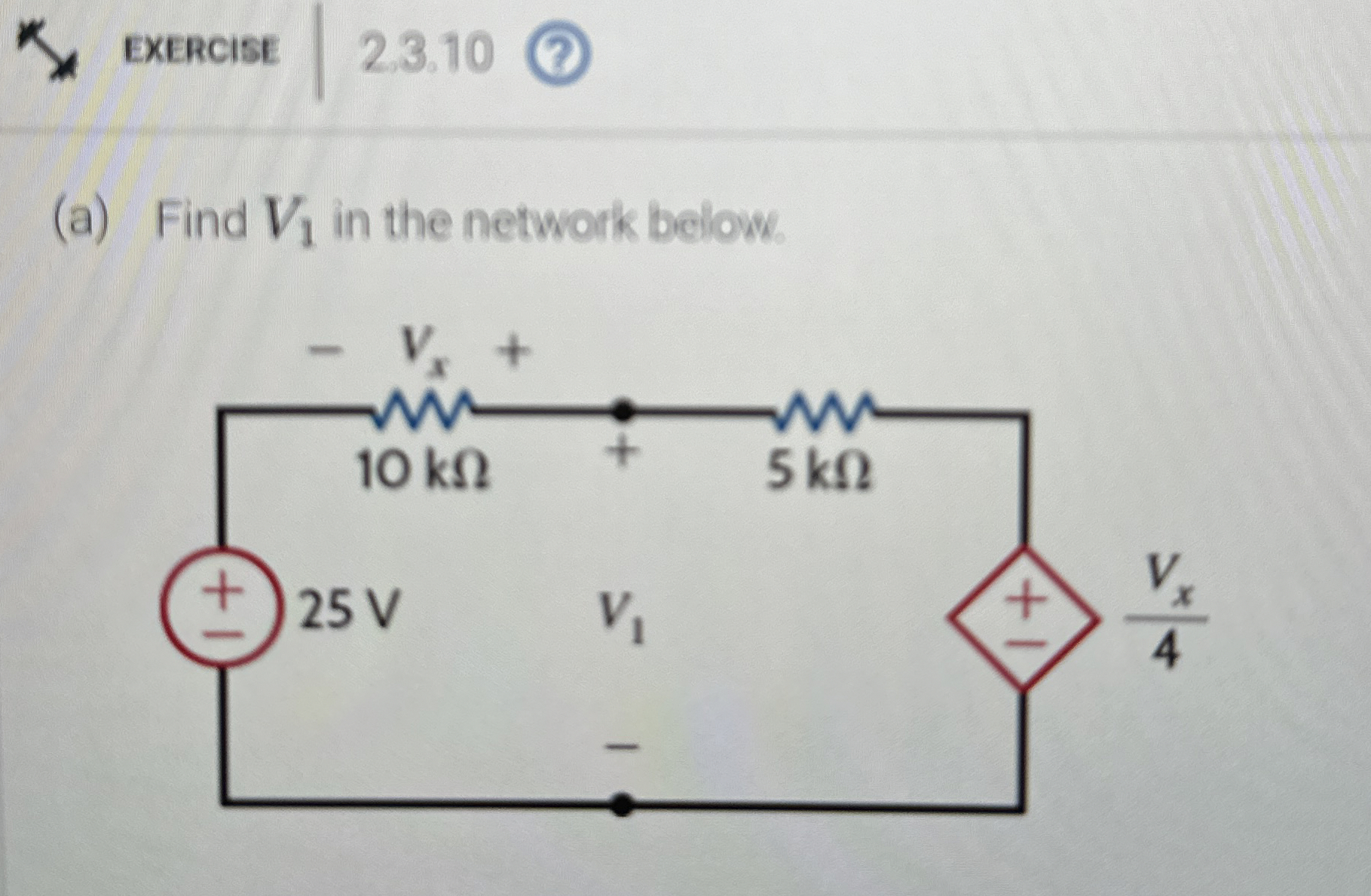 EXERCISE2.3 .10 (a) ﻿Find V1 ﻿in the network below. | Chegg.com