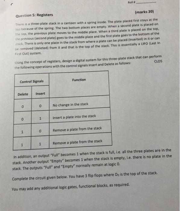 Solved Question 5: Registers (marks 20) There is a | Chegg.com