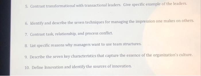 Solved 5. Contrast transformational with transactional | Chegg.com