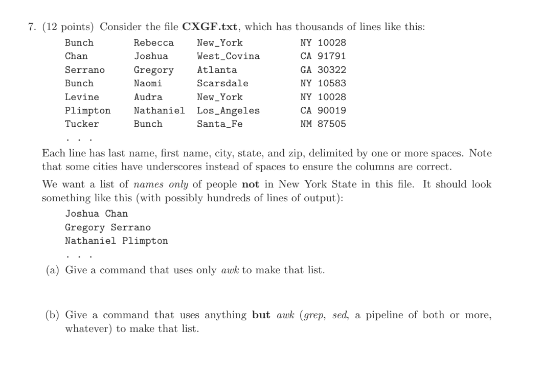 Solved 7. (12 ﻿points) ﻿Consider the file CXGF.txt, ﻿which | Chegg.com