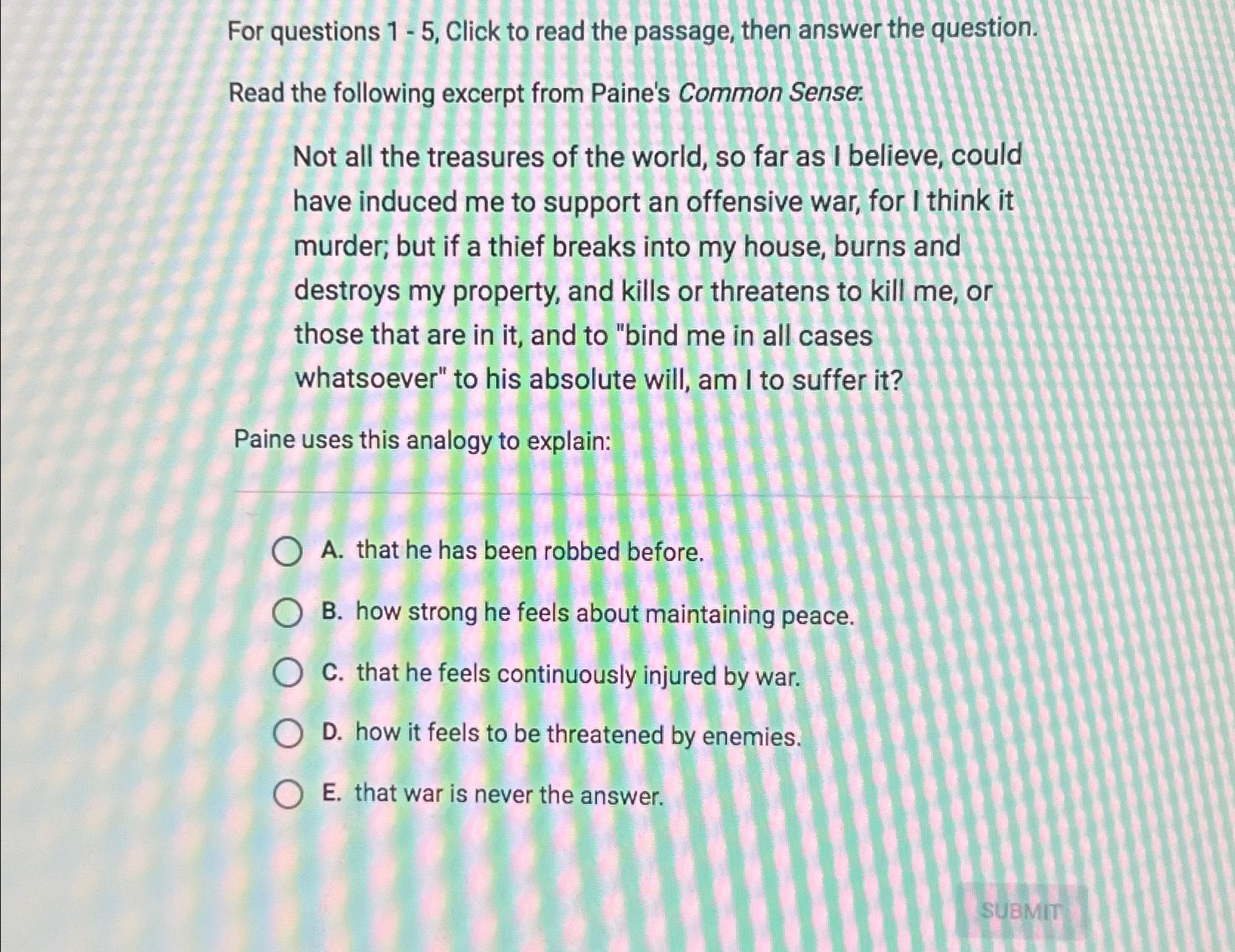 Solved For questions 1-5, ﻿Click to read the passage, then | Chegg.com