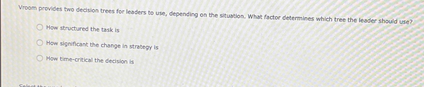 Solved Vroom provides two decision trees for leaders to use, | Chegg.com