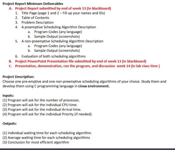 Solved Project Report Minimum Deliverables A. Project Report | Chegg.com