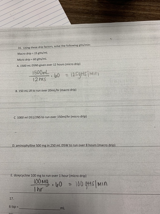 Solved 16. Using these drip factors, solve the following | Chegg.com