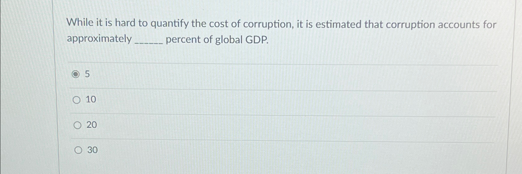 Solved While it is hard to quantify the cost of corruption, | Chegg.com