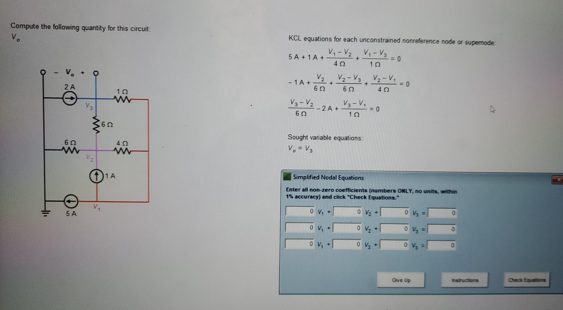 Solved Compute the following quantity for this circuit: V. | Chegg.com