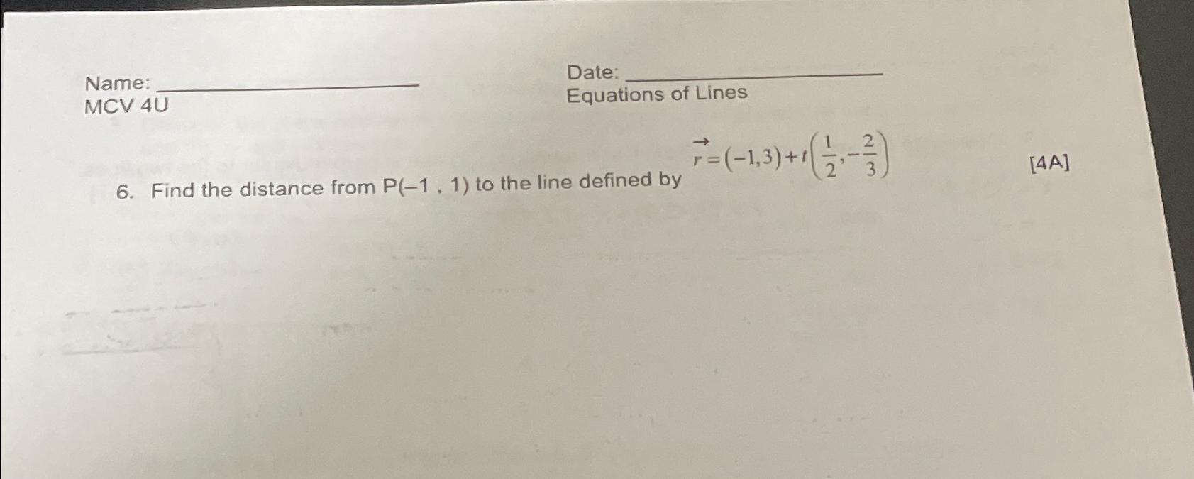 Solved Name:Date:MCV 4bar (U)Equations of Lines6. ﻿Find the | Chegg.com