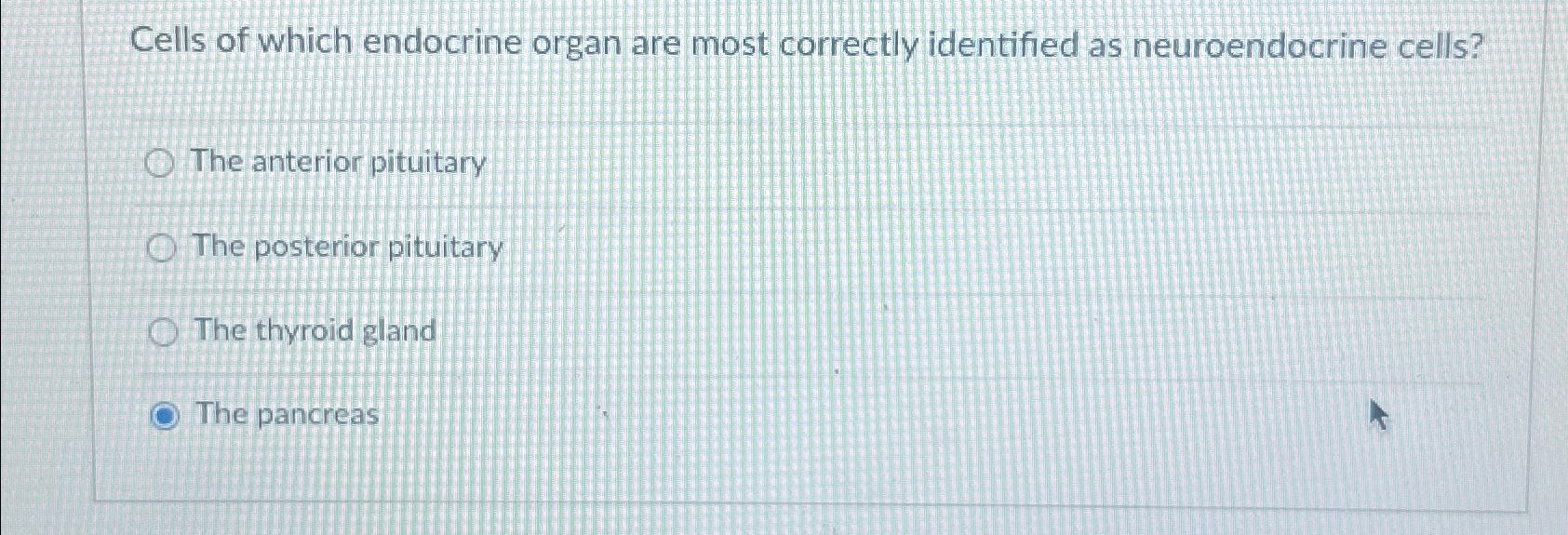 Solved Cells of which endocrine organ are most correctly | Chegg.com