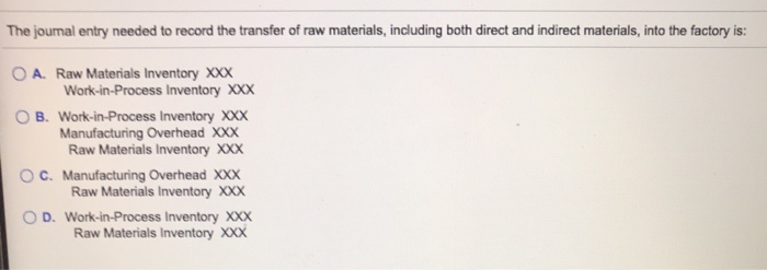 Solved The journal entry needed to record the transfer of | Chegg.com