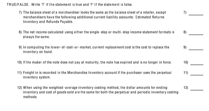 Solved TRUE/FALSE. Write 'T' if the statement is true and | Chegg.com