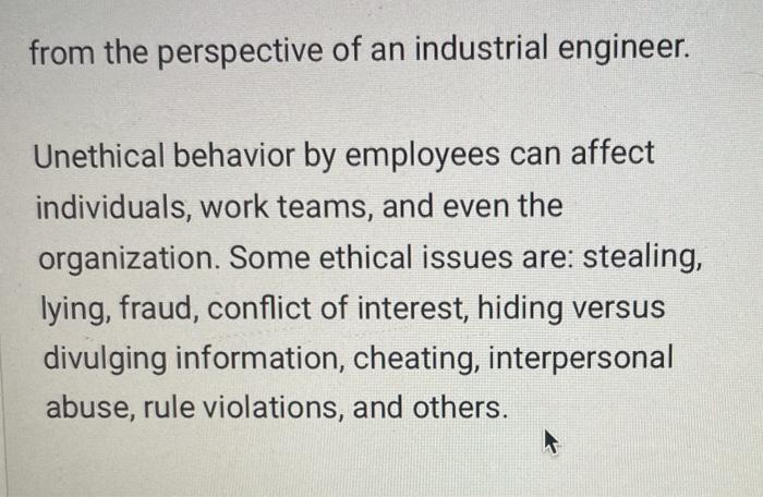 Solved from the perspective of an industrial engineer. | Chegg.com