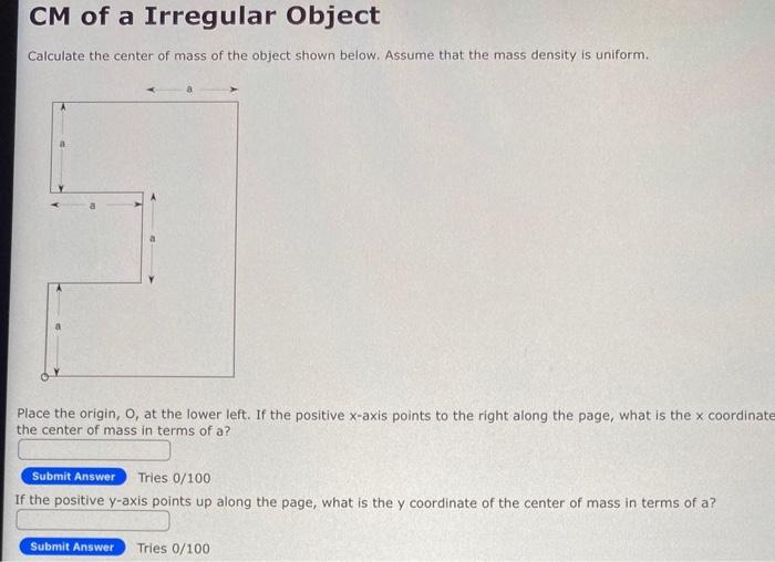 Solved Calculate the center of mass of the object shown | Chegg.com