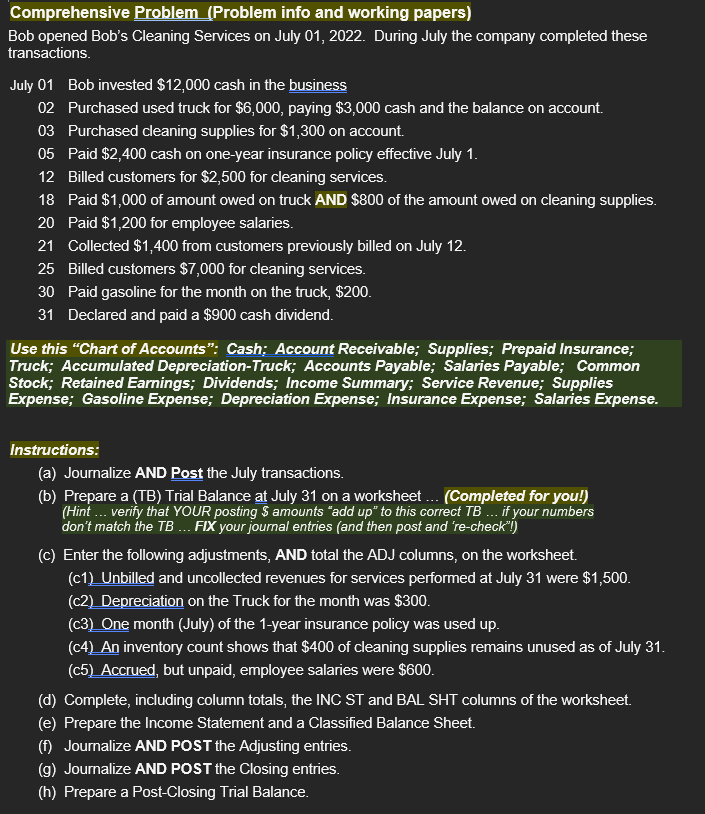 Comprehensive Problem (Problem info and working | Chegg.com