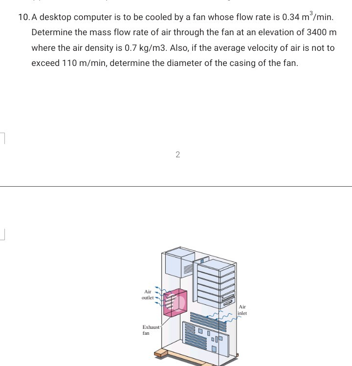 Solved 10. A desktop computer is to be cooled by a fan whose | Chegg.com