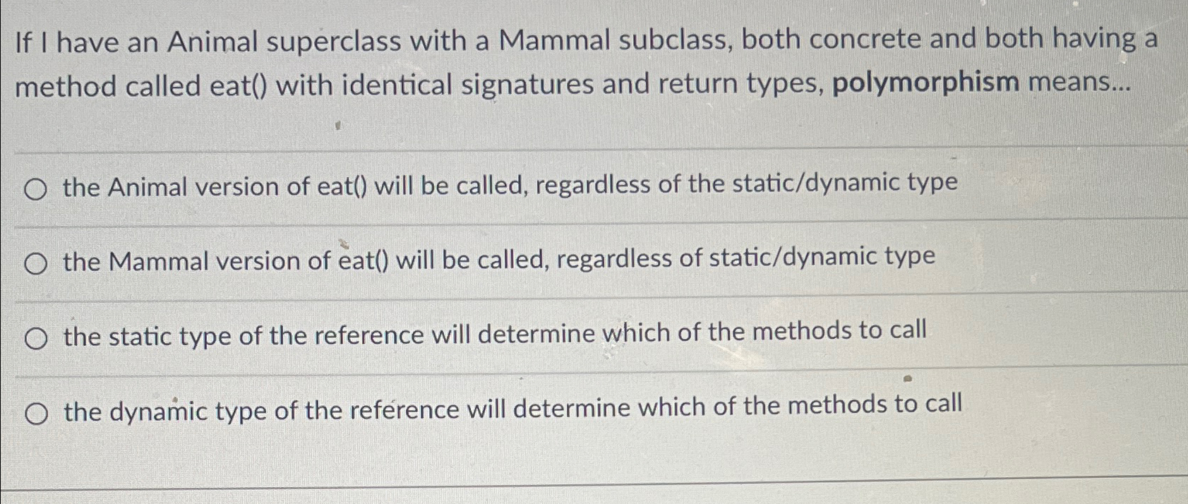 Solved If I have an Animal superclass with a Mammal | Chegg.com