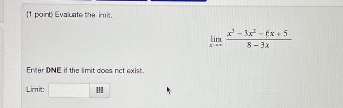 (1 point) Evaluate the limit. Enter DNE if the limit | Chegg.com