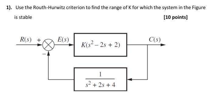 Solved 1). Use the Routh-Hurwitz criterion to find the range | Chegg.com