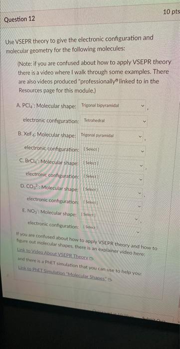 Solved VSEPR theory to give the electronic configuration and | Chegg.com